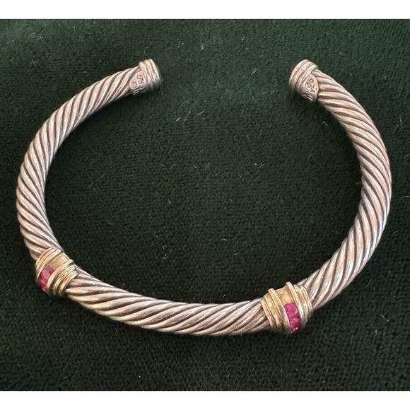 David Yurman | Jewelry | David Yurman Silver 925 4k Gold 5mm Cable Double Ruby Station Cuff ...